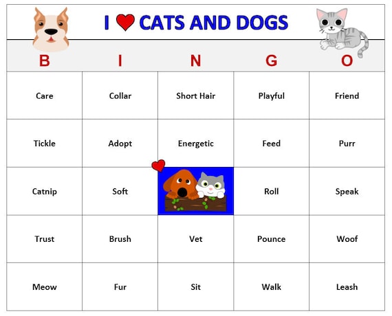 Cats and Dogs Bingo Game 60 Cards Cat and Dog Theme Bingo | Etsy