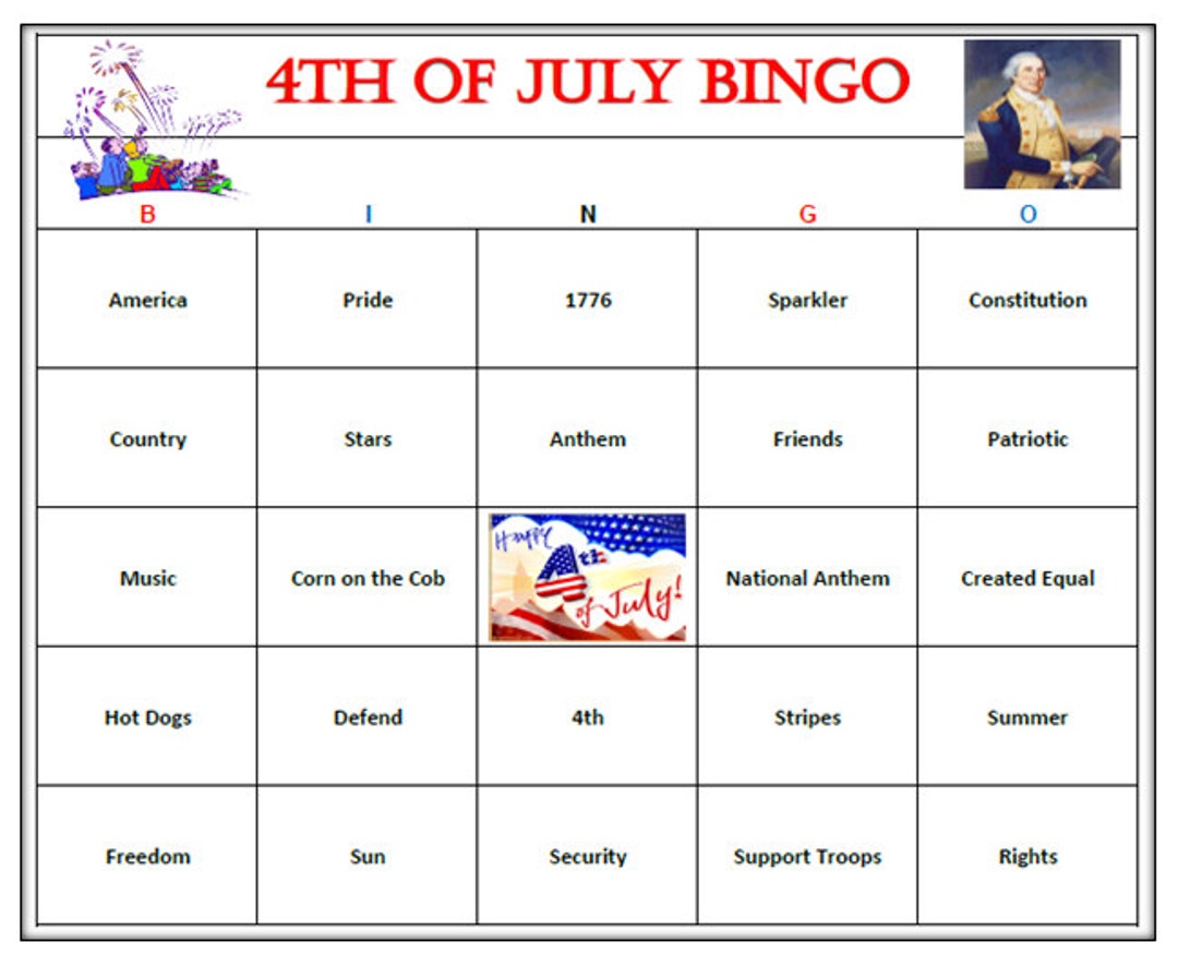 4th of July Bingo Game celebrate Independence Day . Perfect Block Party ...