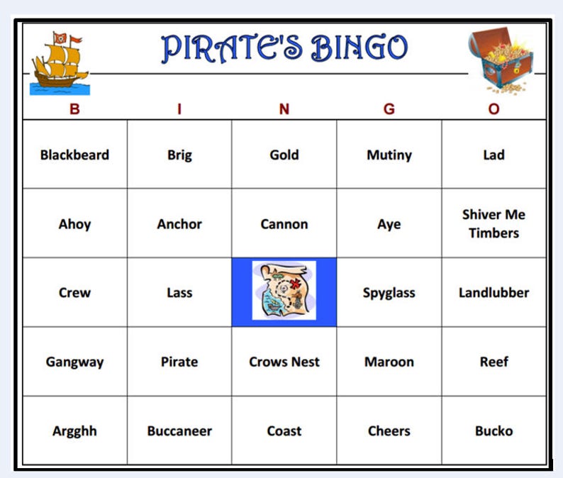Pirate Party Bingo Game 60 Cards Pirate Theme Bingo Words - Etsy