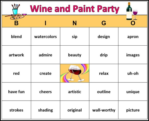 Wine and Paint Party Bingo Game 60 Cards Celebrate Girl | Etsy