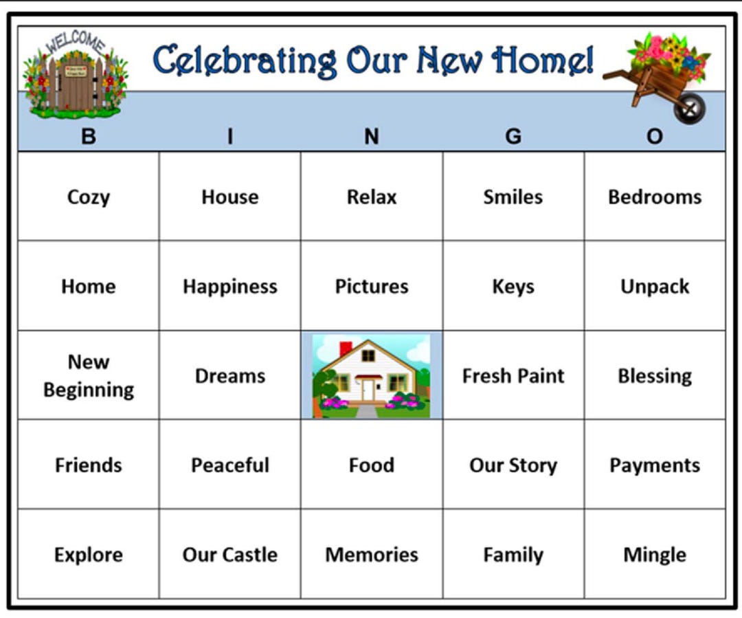 Housewarming Party Bingo Game 30 Cards House, Home Party Theme Bingo ...