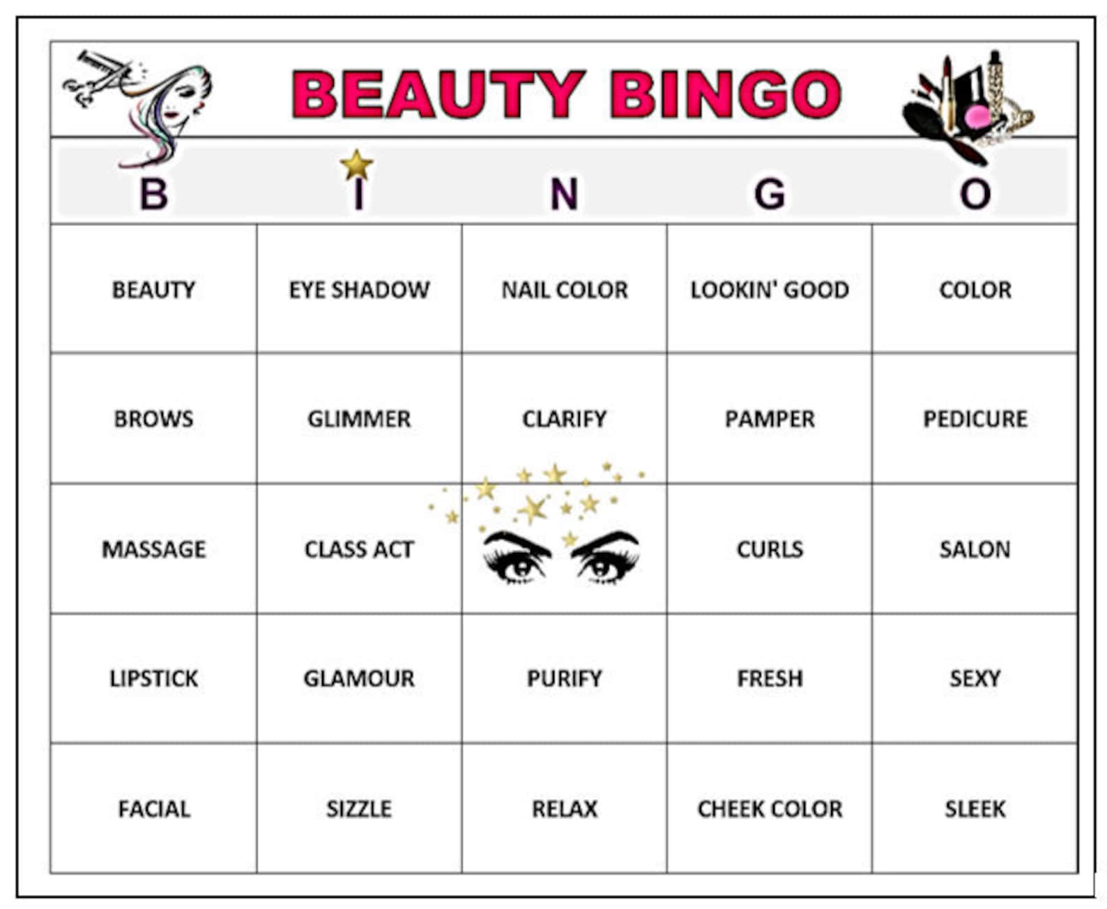 Fun Beauty Bingo- Game About Hair Care, Makeup, Download, Print and ...