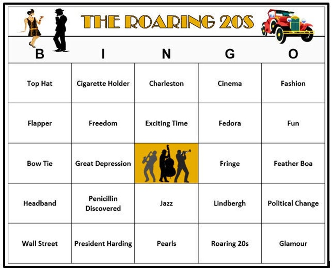 Roaring 20s Party Bingo-roaring 20s Pop Culture Game. 1920s Flappers ...