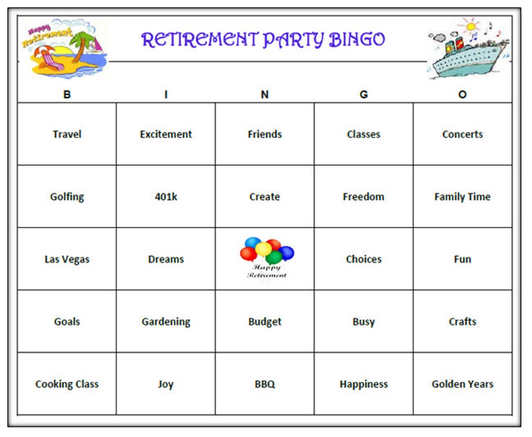 Retirement Party Bingo Game - A Fun Way to Celebrate Retirement! 60 ...