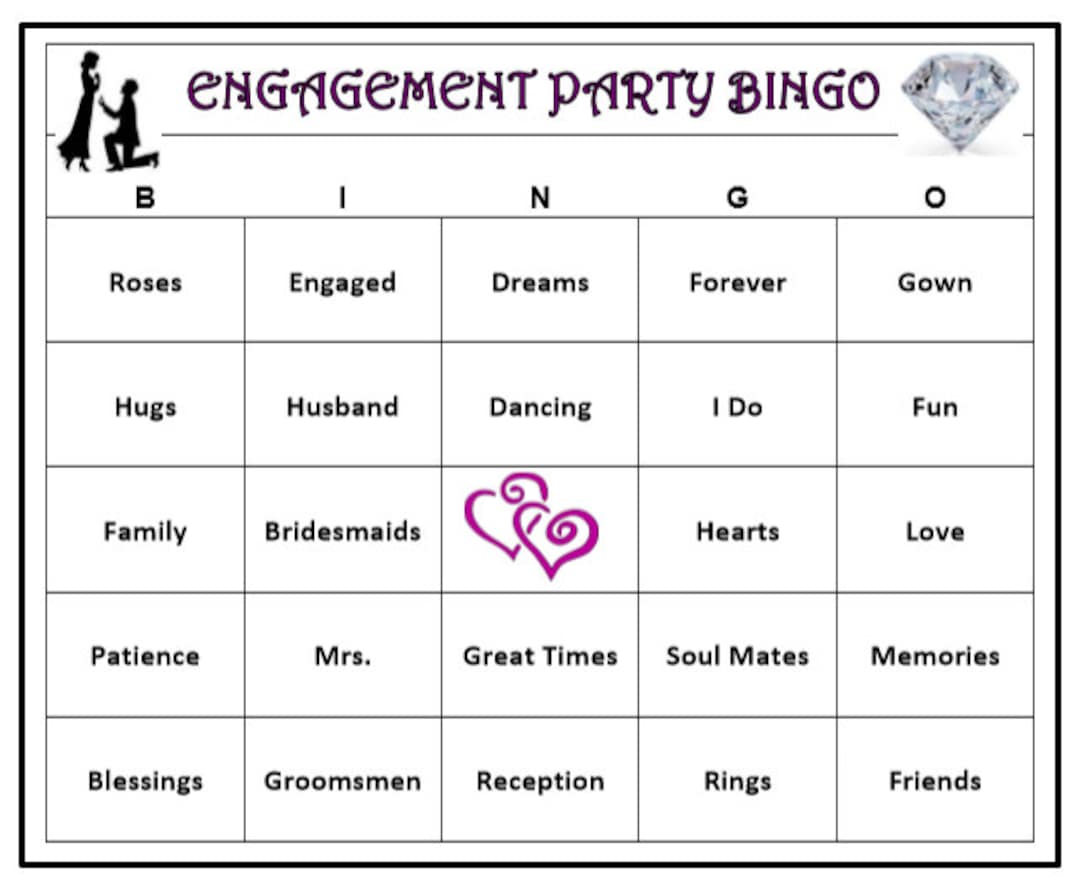 Engagement Party Bingo-game Celebrates Love and Marriage, Wedding ...