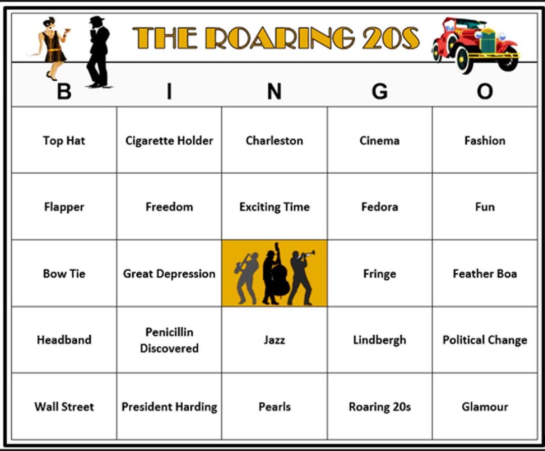 Roaring 20s Party Bingo Game - 1920s Pop Culture. Flappers and Fun and ...