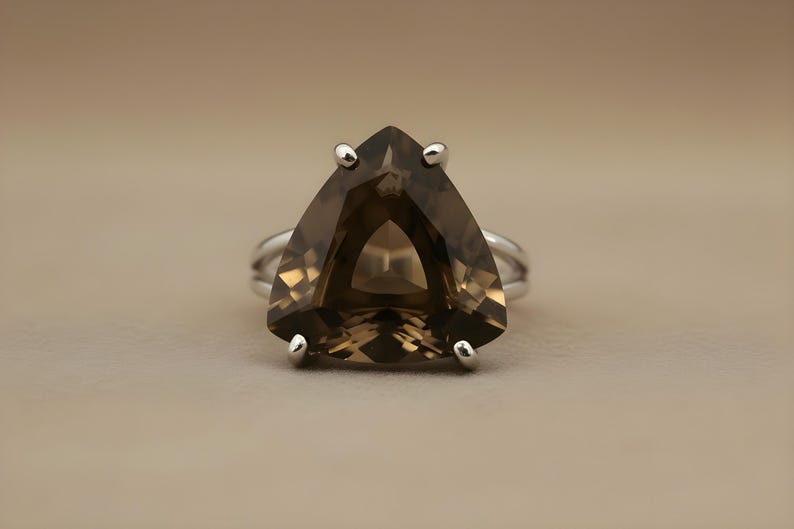 Trillion Cut Smoky Quartz Ring · 14k Gold Vermeil Ring · Split Band ...