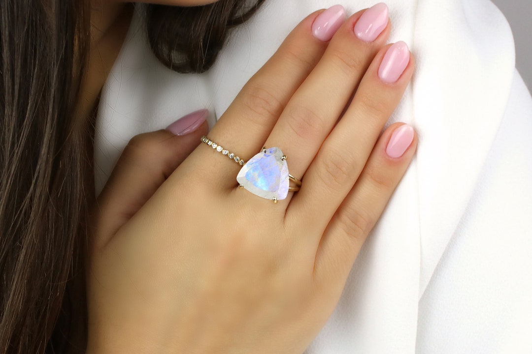 Big Statement Moonstone Ring · Gold 14 Karat Rainbow Moonstone Ring ...