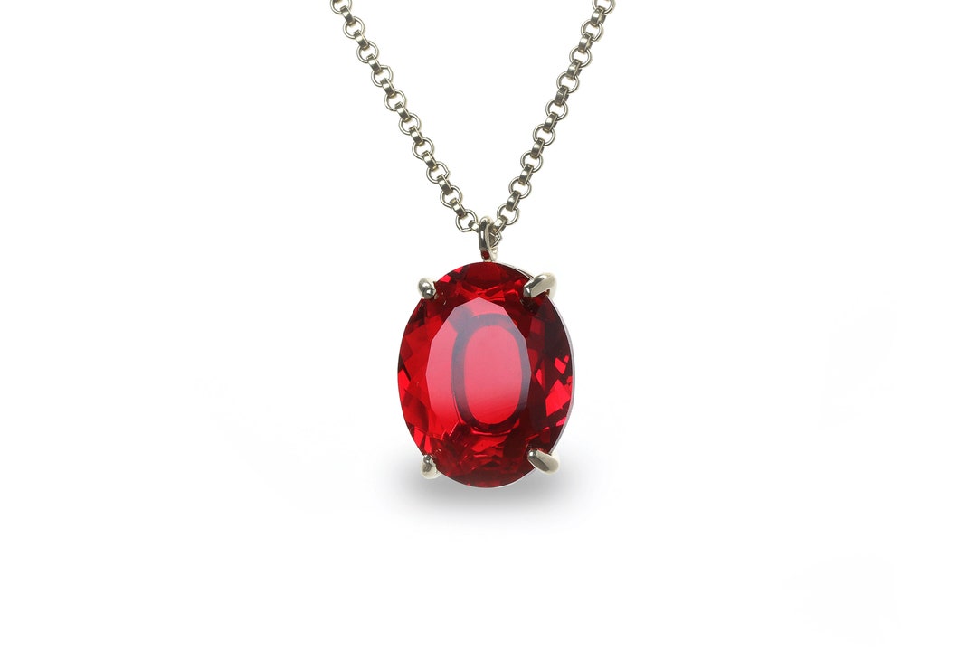 July Birthstone Ruby Necklace · Oval Cut Sterling Silver Pendant ...