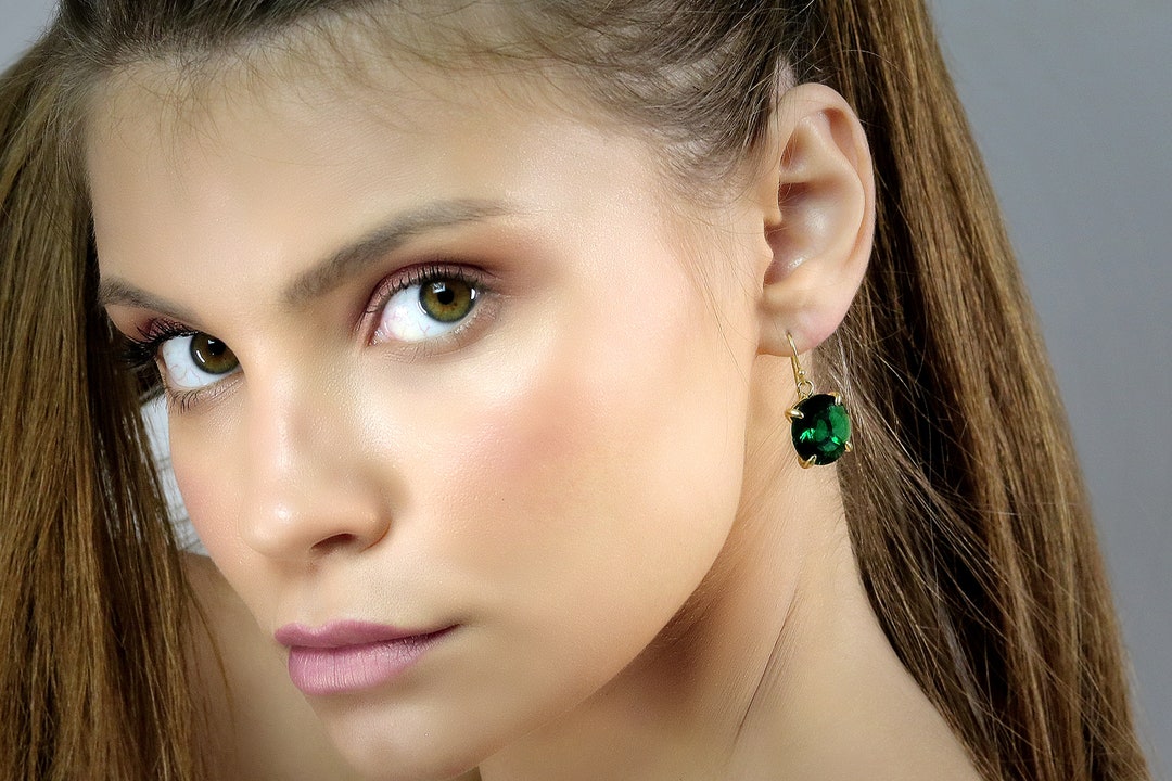 May Birthstone Earrings · Emerald Stone Earrings · Big Gold Statement ...
