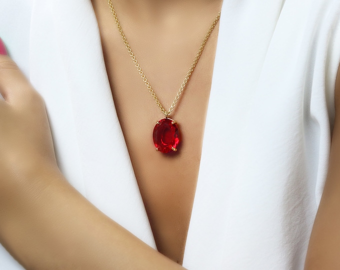 Ruby Necklace for Women Handmade Oval Pendant Long Ruby - Etsy