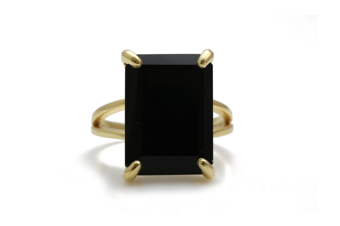 Black Onyx Ring Gemstone Ring Gold Ring Rectangle Ring - Etsy