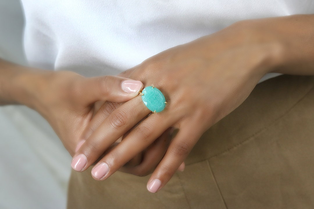 Gold Amazonite Ring Gold Oval Ring Custom Ring With - Etsy