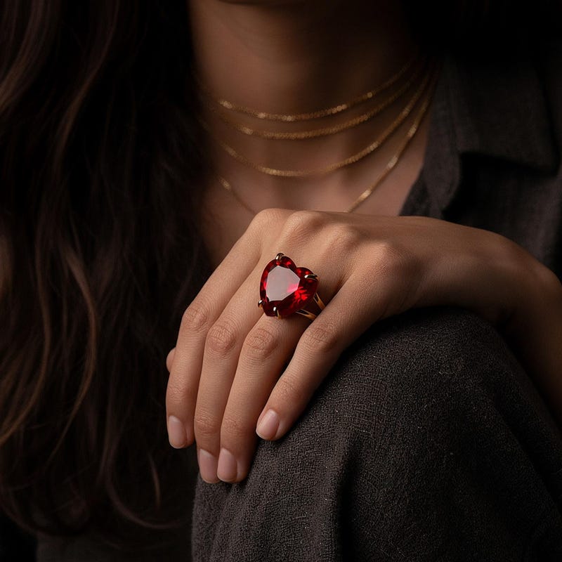 Gold and Ruby Heart Rings - Etsy