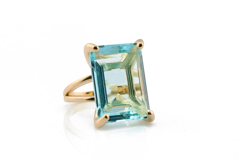 14k Rose Gold Topaz Ring Large Rectangle Gemstone Ring | Etsy