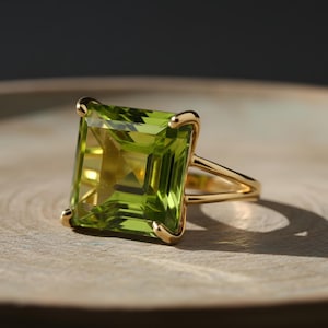 Gold Peridot Ring · Square Peridot Stone Ring · Gemstone Ring · August ...
