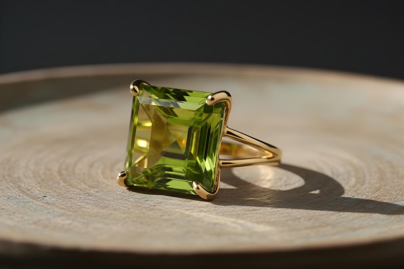 Gold Peridot Ring · Square Peridot Stone Ring · Gemstone Ring · August ...