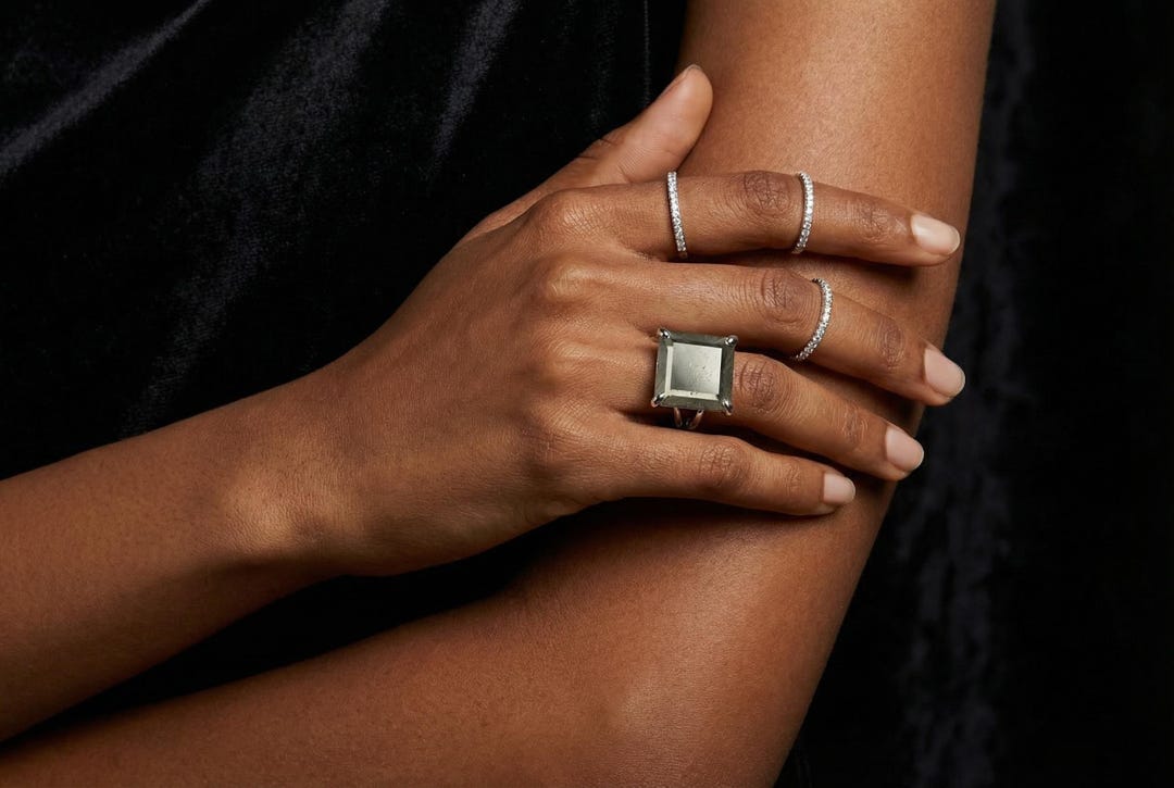 925 Sterling Silver Pyrite Square Ring · Princess Cut Gemstone ...