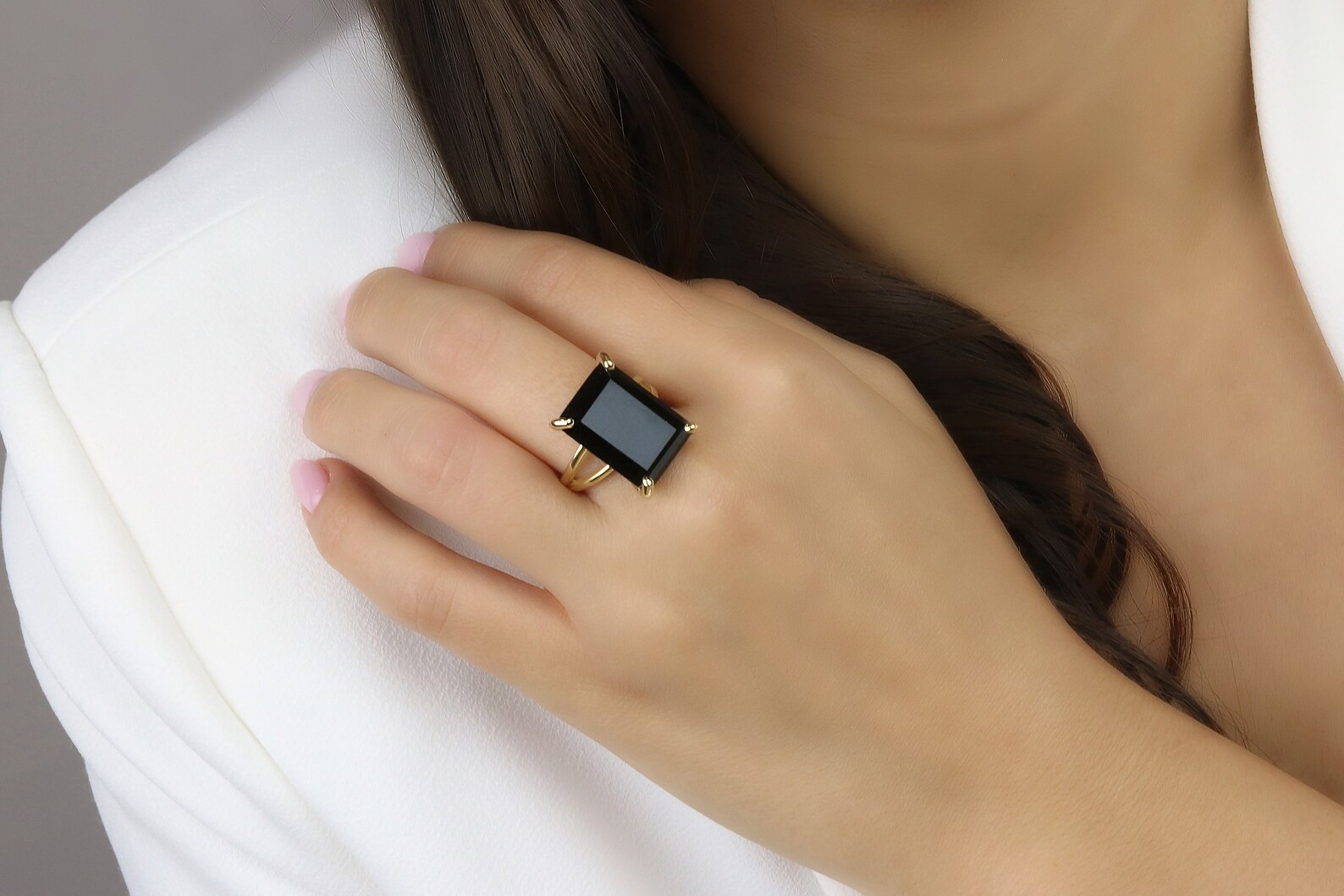 Black Onyx Ring Rectangle Ring Rose Gold Ring Fine Ring - Etsy