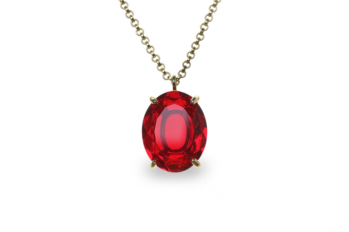 Ruby Necklace for Women Handmade Oval Pendant Long Ruby - Etsy