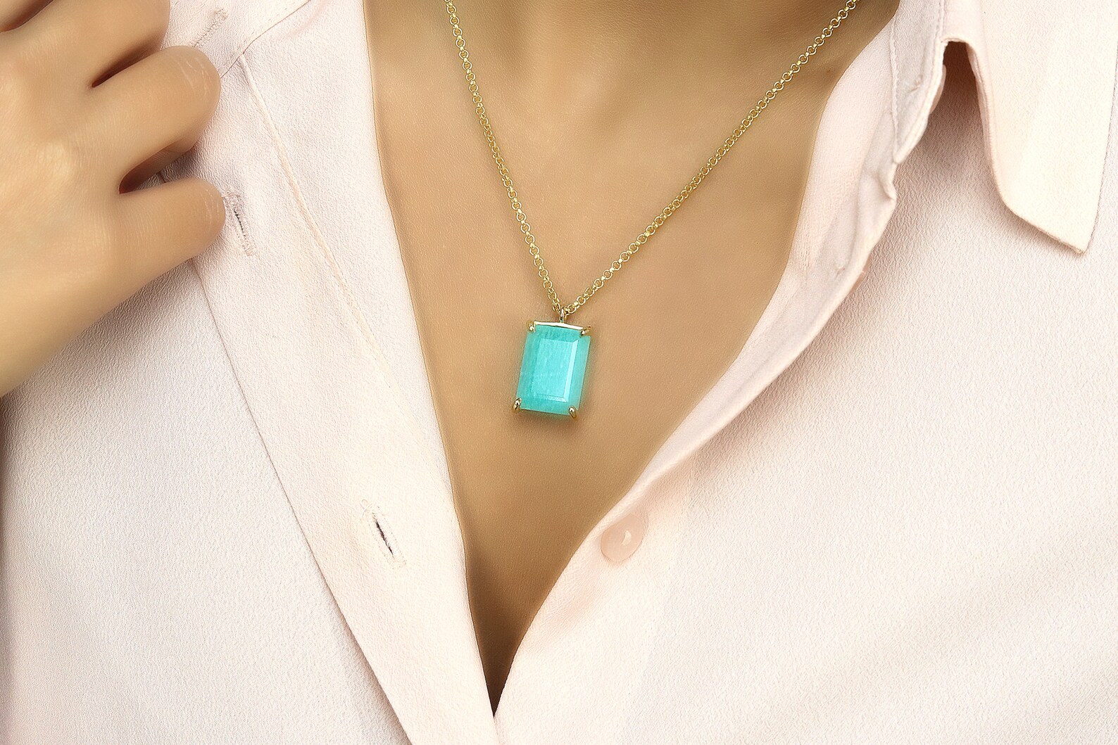 Emerald Cut Amazonite Necklace Long Statement Pendant - Etsy