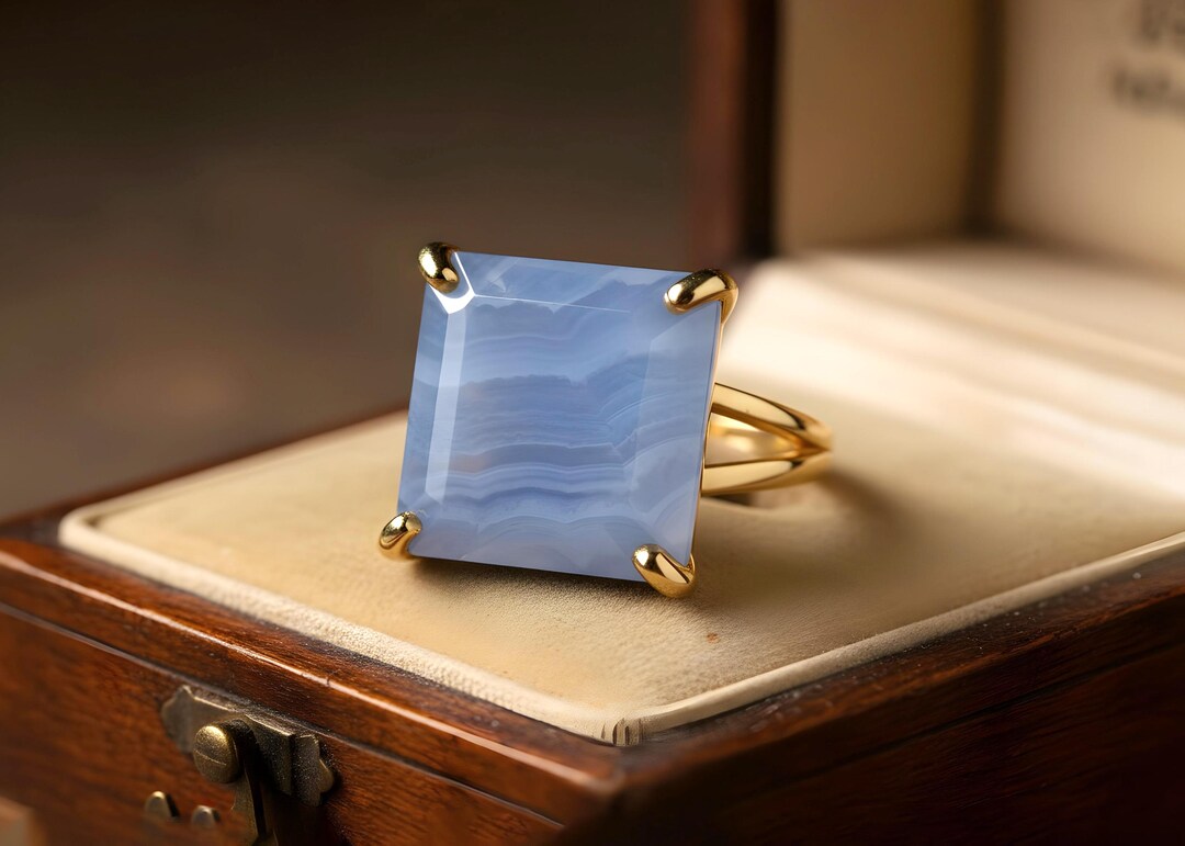 Blue Lace Agate Ring · Square Cut Ring · Handmade Rings · BFF Ring ...