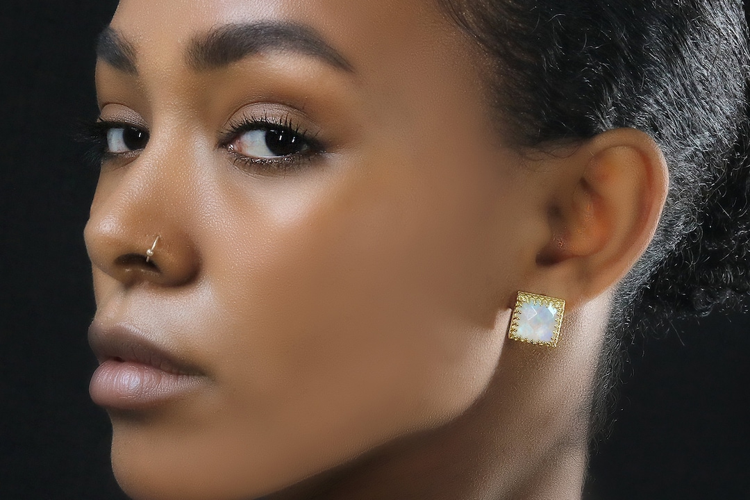 Square Moonstone Earrings · Gemstone Earrings · Gold Earrings · Gold ...