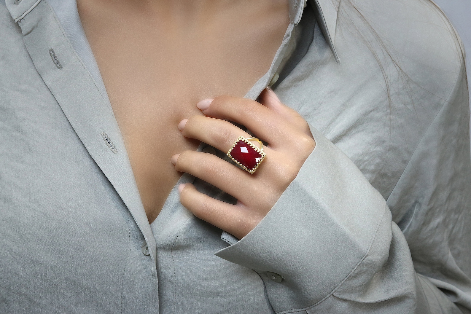 Red Jade Ring July Birthstone Ring Rectangular Ring - Etsy