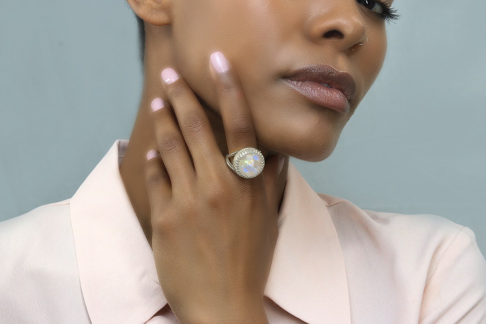 Rainbow Moonstone Ring · Round Gemstone Ring · Fire Ring · Silver Ring · Stone Ring · Large Wow ...