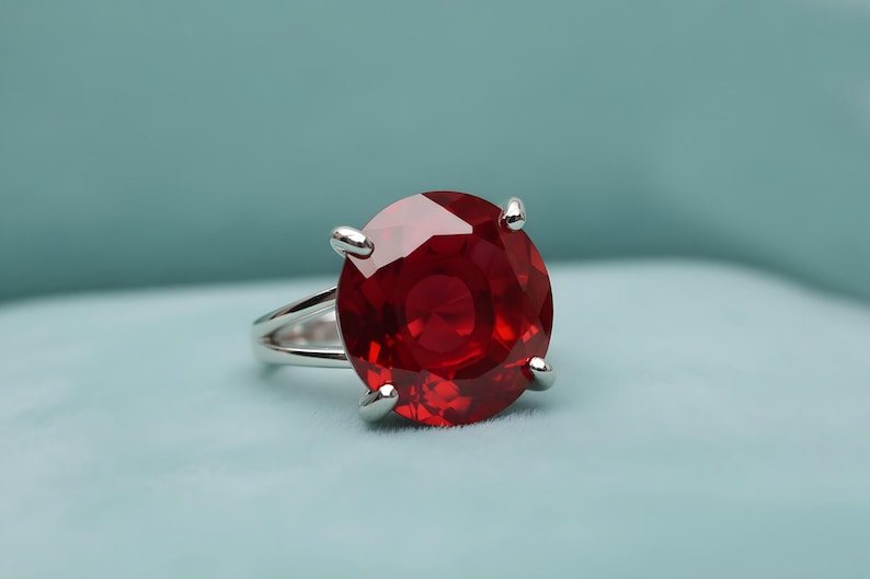 Sterling Silver Ruby Ring · Round Cut Solitaire Ring · Personalized ...