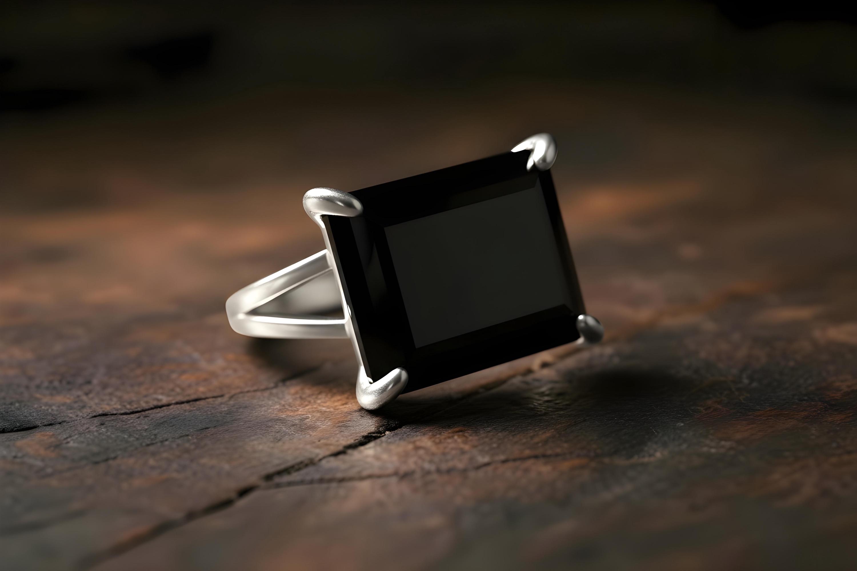 Horizontal Black Onyx Ring · Rectangle Ring · Sterling Silver Ring ...