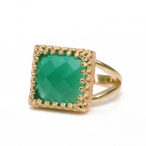Green Onyx Ring · Square Gold Ring · 14k Gold Fill Ring · Gemstone Ring ...