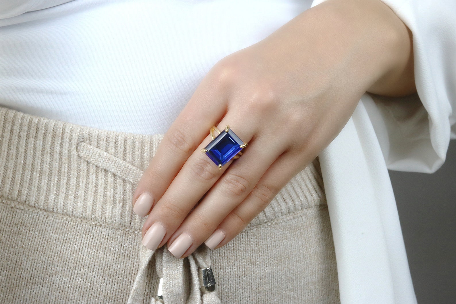 Rectangular Sapphire Ring 14k Gold Sapphire Ring 14k | Etsy