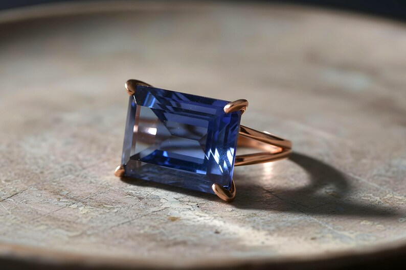Rose Gold Sapphire Ring · Emerald Cut September Birthstone Jewelry ...