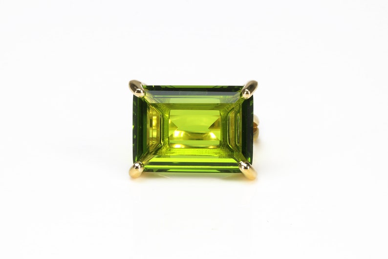 Peridot Rectangle Ring Gold Peridot Ring Emerald Cut Ring - Etsy