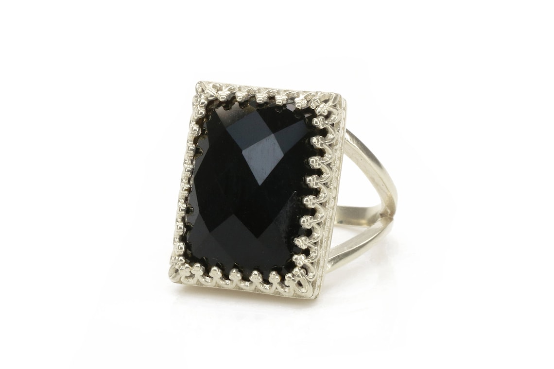 Black Onyx Ring Black Statement Ring Rectangular Ring - Etsy