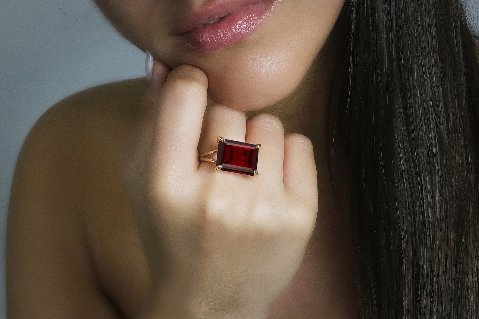 Rectangular Garnet Ring January Gemstone Ring Emerald Cut - Etsy
