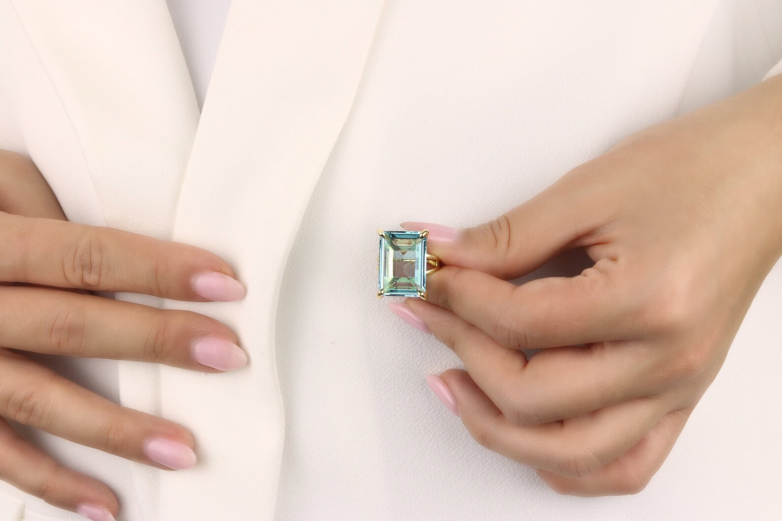 14k Rose Gold Topaz Ring Large Rectangle Gemstone Ring | Etsy