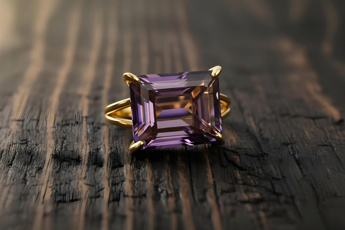 Gold Amethyst Ring · 14k Gold Rectangle Gemstone Ring · February ...