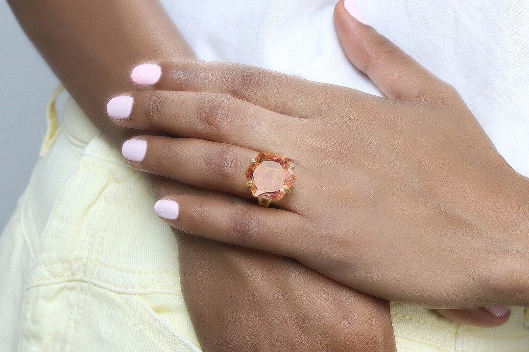 Hexagonal Morganite Ring · Geometric Gemstone Ring · Gold Hexagon Ring ...