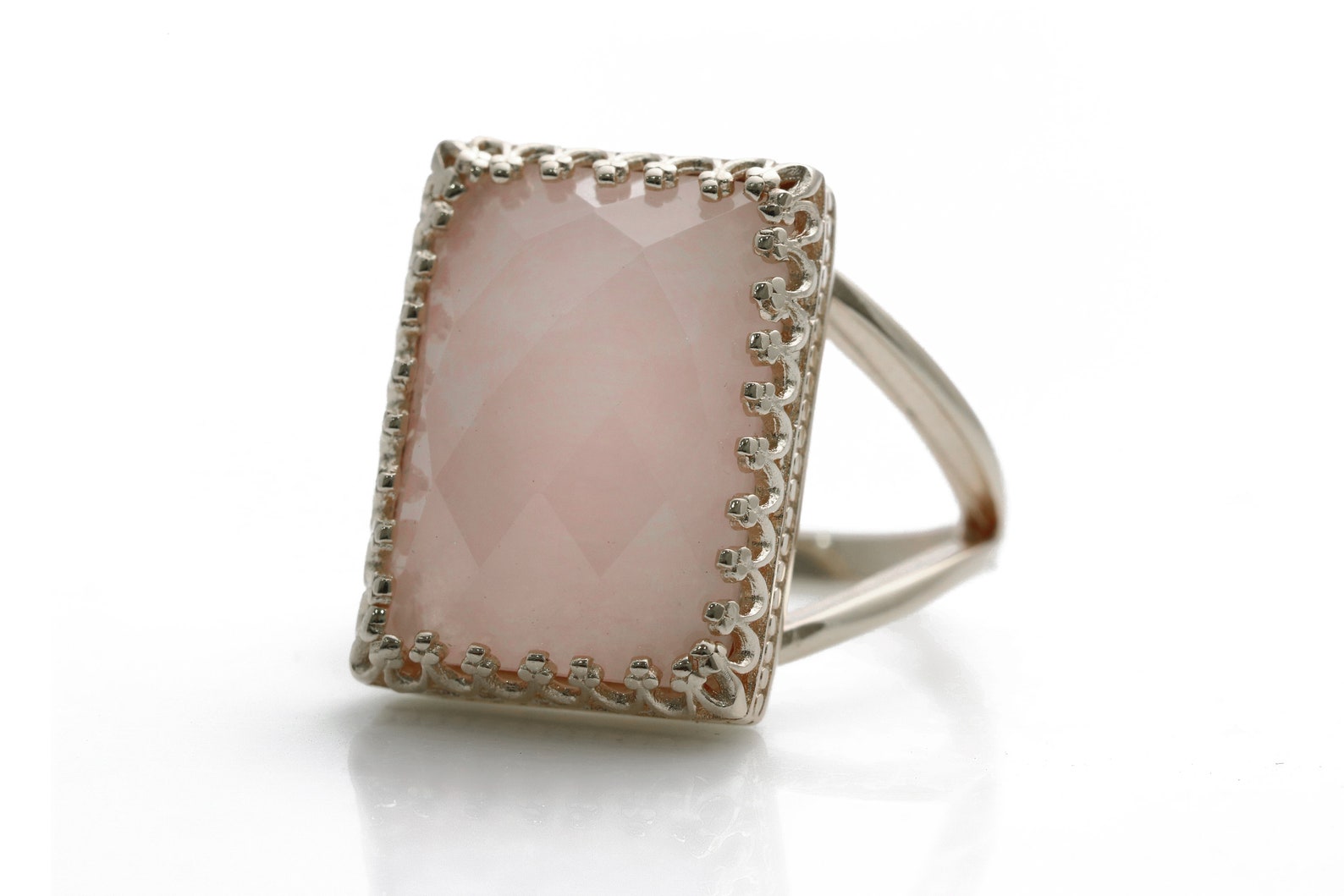 Rose Quartz Ring Large Cocktail Ring Rectangular Ring - Etsy