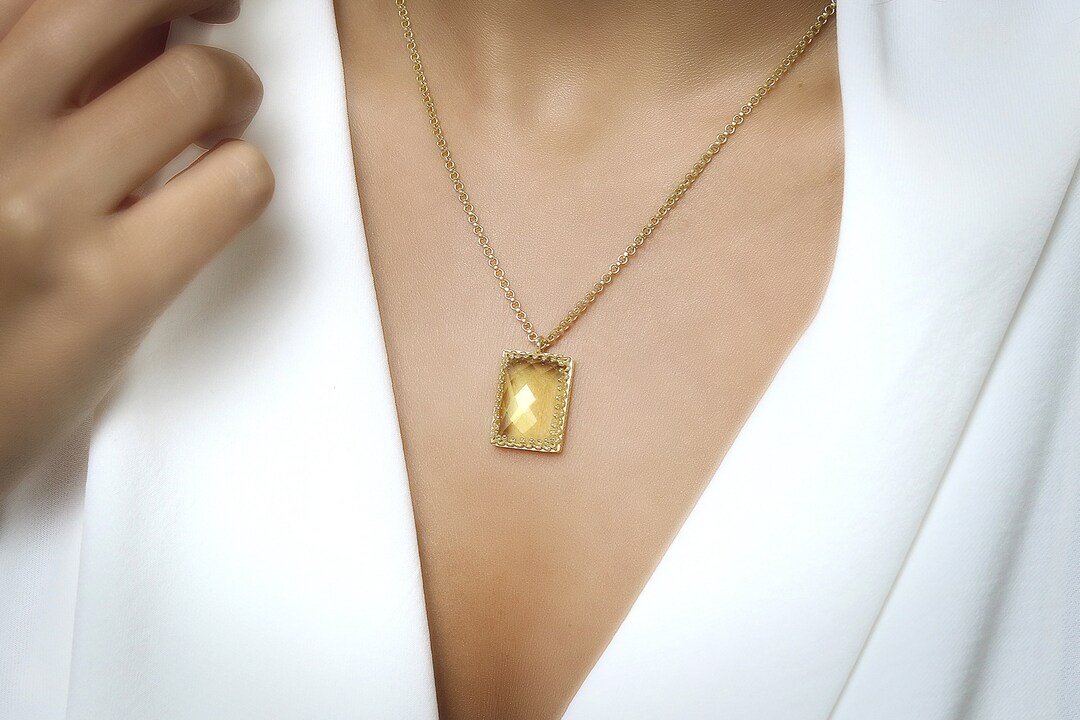 Long Rectangle Pendant Necklace · Yellow Lemon Quartz Necklace · Crown ...