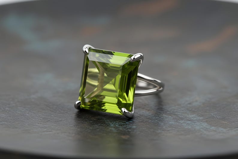 Gold Peridot Ring · Square Peridot Stone Ring · Gemstone Ring · August ...