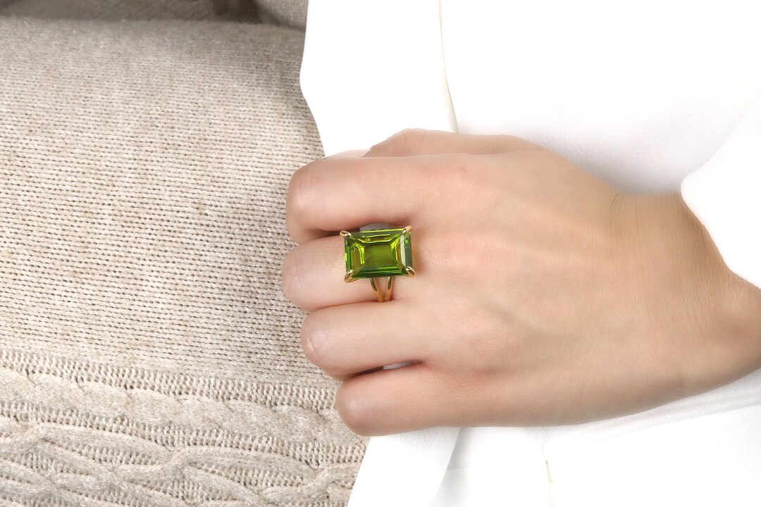 Peridot Ring · 14k Gold Ring · Rectangle Ring · Green Stone Ring ...