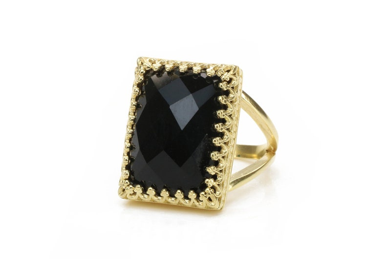 Black Onyx Ring Black Statement Ring Rectangular Ring - Etsy