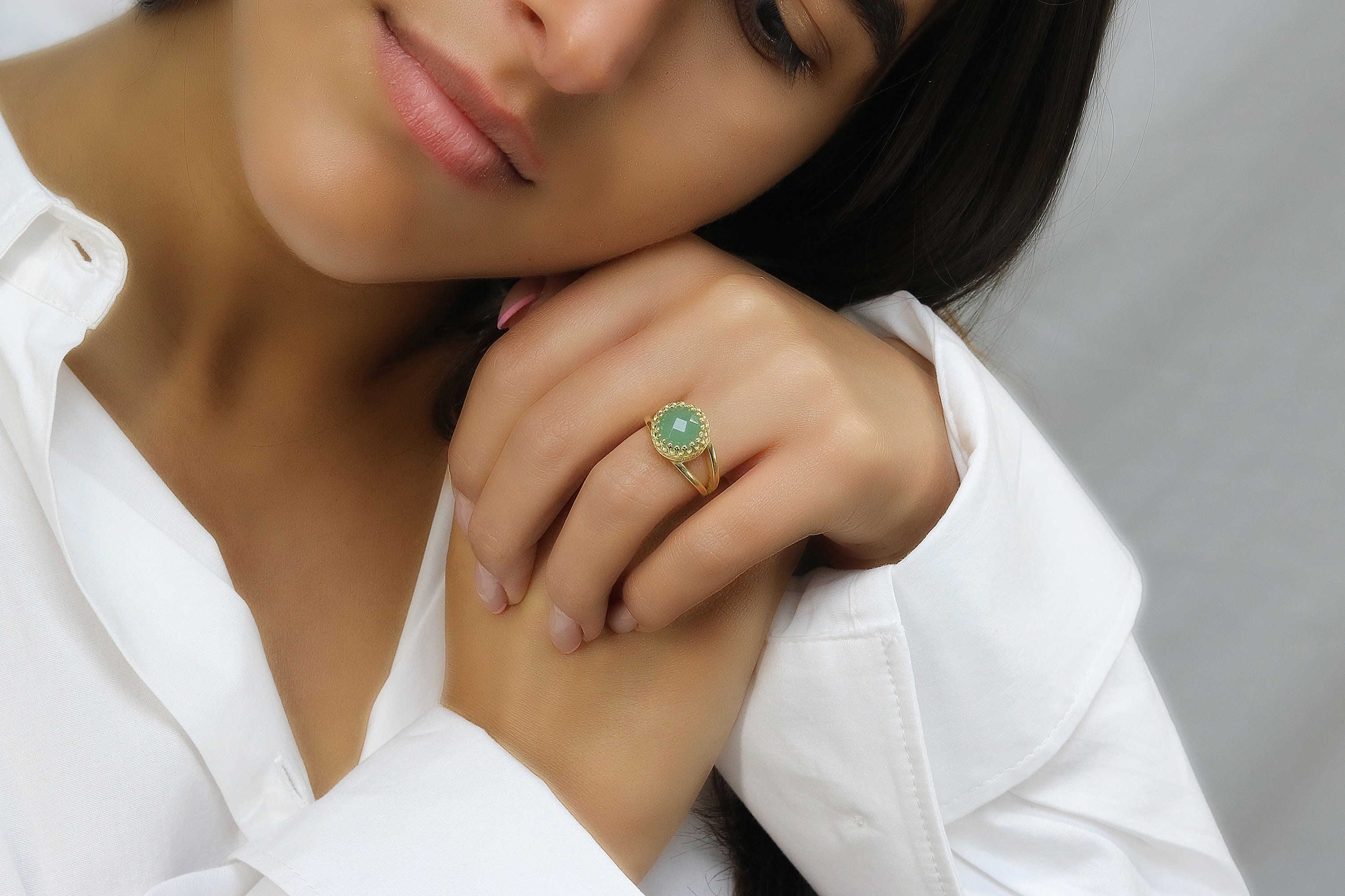 Green Ring · Aventurine Ring · Sterling Silver Ring · Mom Birthday Gift ...