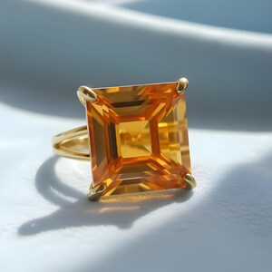 Square Citrine Ring · November Birthstone Ring · Gemstone Ring · 14k ...