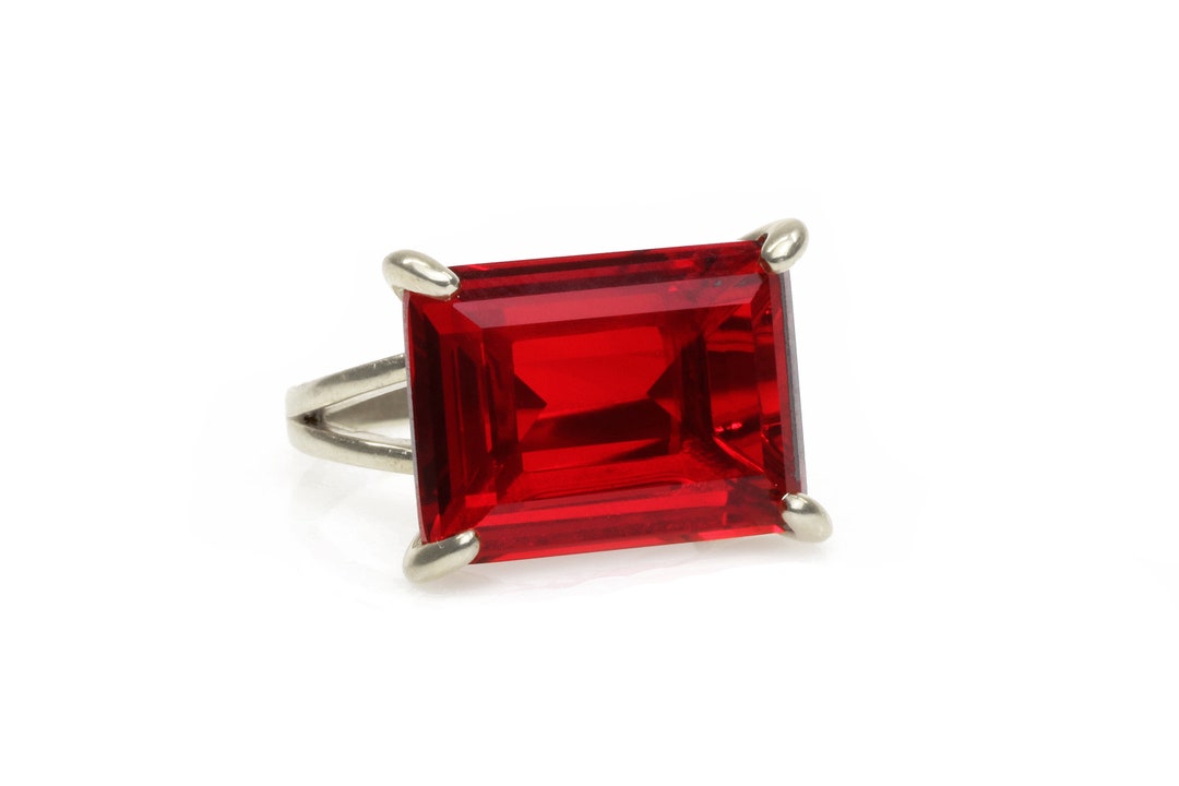 Ruby Sterling Silver Ring · Emerald Cut Silver Ring · Prong Rectangle ...
