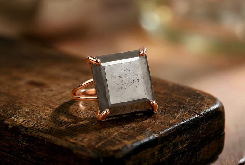 925 Sterling Silver Pyrite Square Ring · Princess Cut Gemstone ...