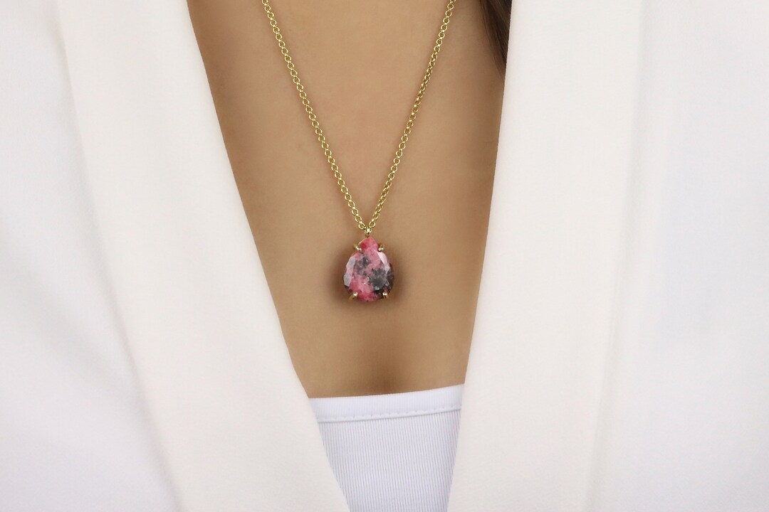 Rhodonite Pendant Necklace · Gold Pear Pendant · Gold Teardrop Necklace ...